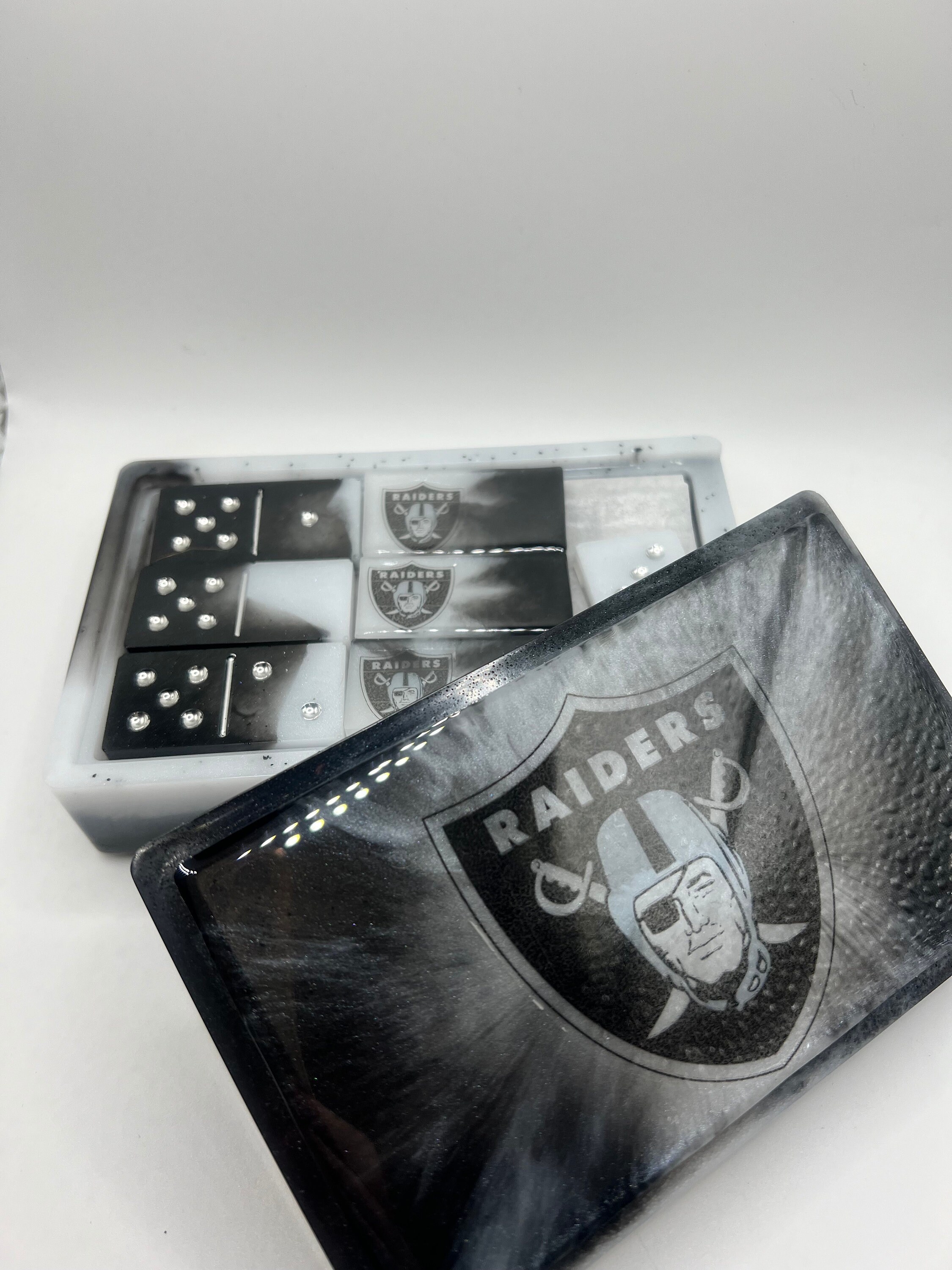 Raiders Football Team Dominoes Set W/ Matching Storage Box. Custom ...