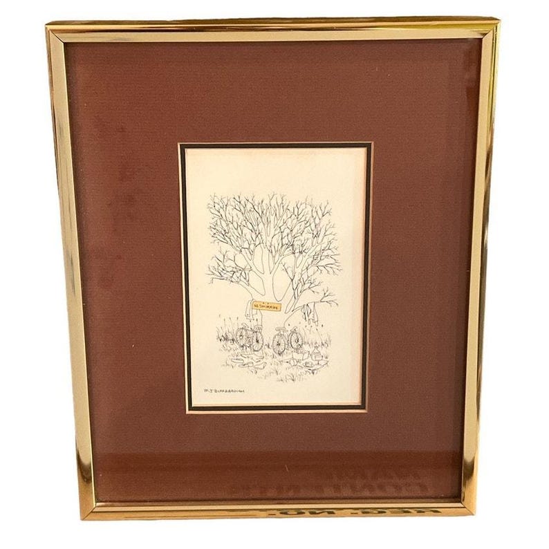 Retro 80s M. J. Blakebrough Hand Drawn Art 8.5x10.5 Matte Gold Frame ...