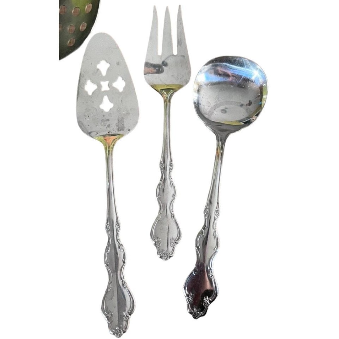 Michael Lloyd Stainless Flatware Ophelia Serving Piece Set 3 Fork Spoon ...