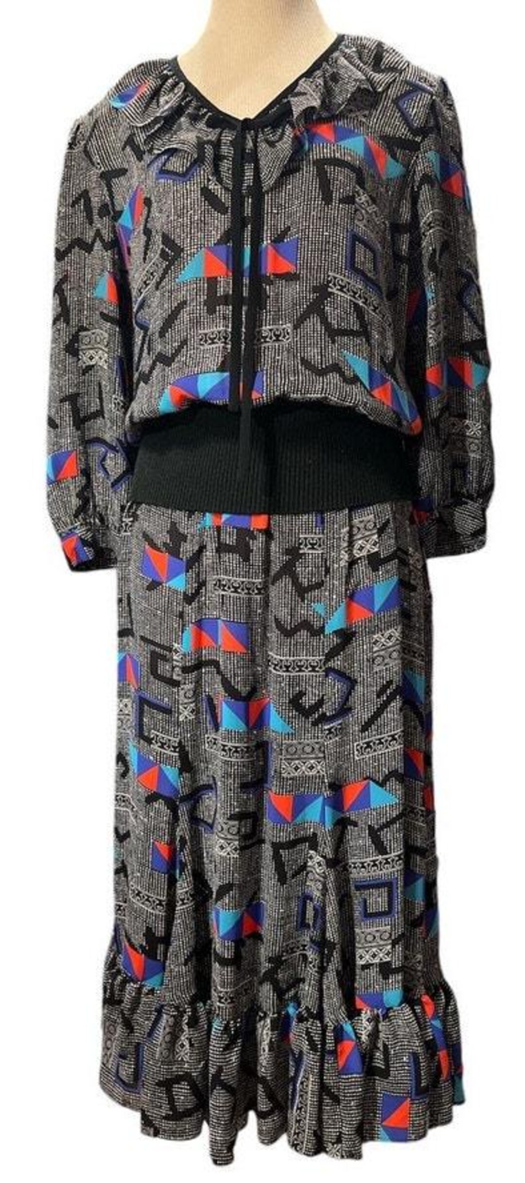 Vintage Andrea Gayle Semi Sheer Drop Waist Dress Abstract Geometric ...