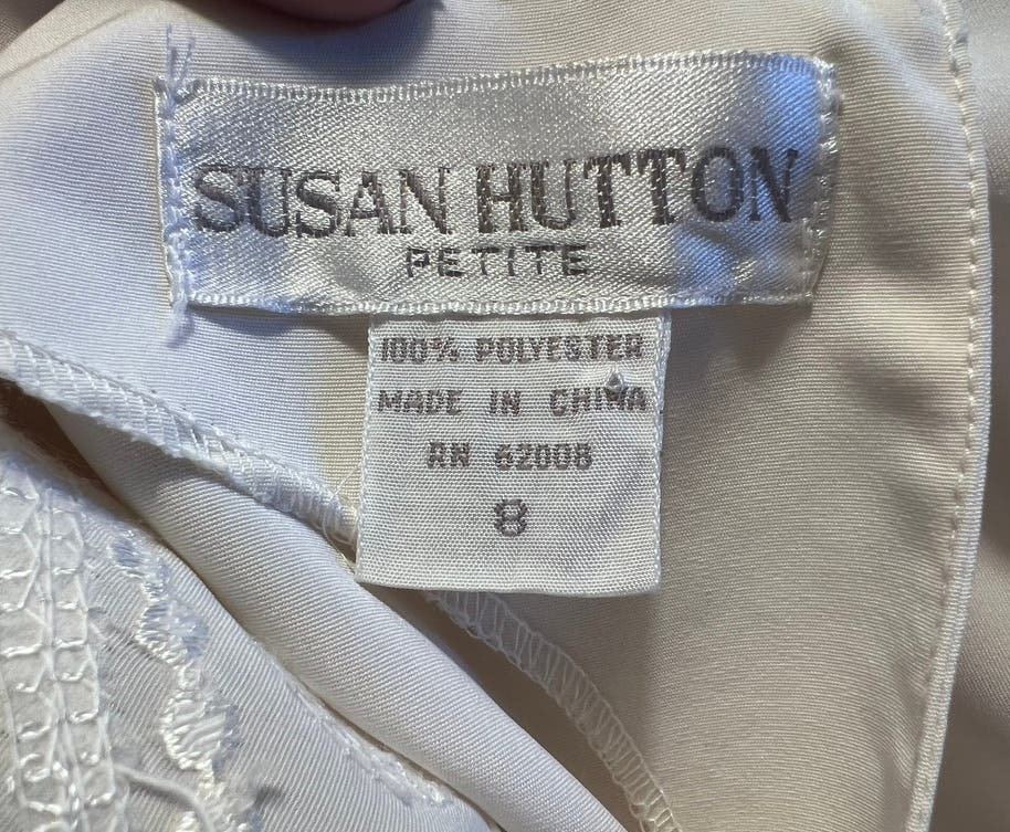 Retro Susan Hutton Embroidered Jewel Neck Blouse Size 8 Petite Cream ...