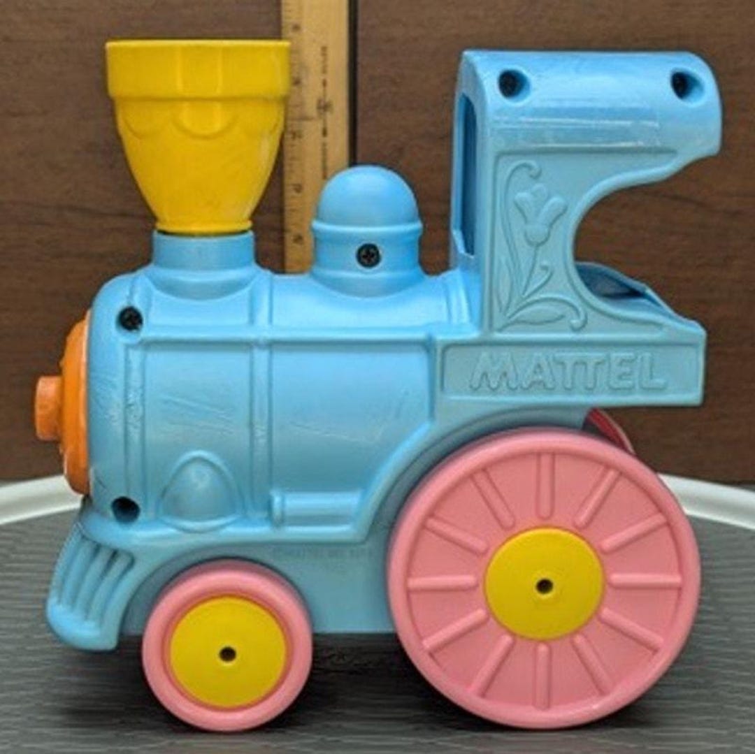 Vintage 70s Musical Mattel Train Crib Rail Sitter Runner Moving Toy ...