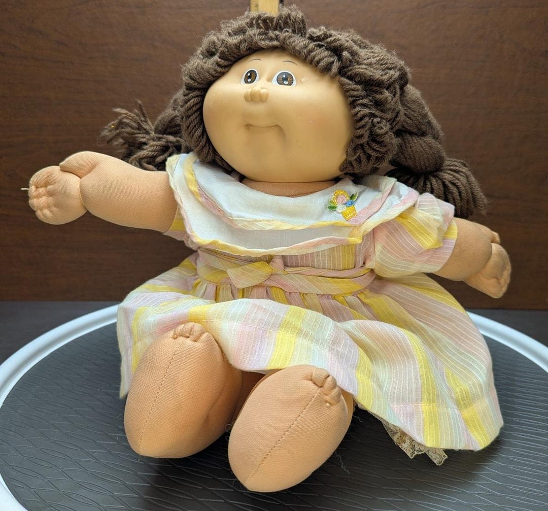 Vtg 80s Cabbabe Patch Kids Brunette Brown Eyes Outie Braids Pastel ...