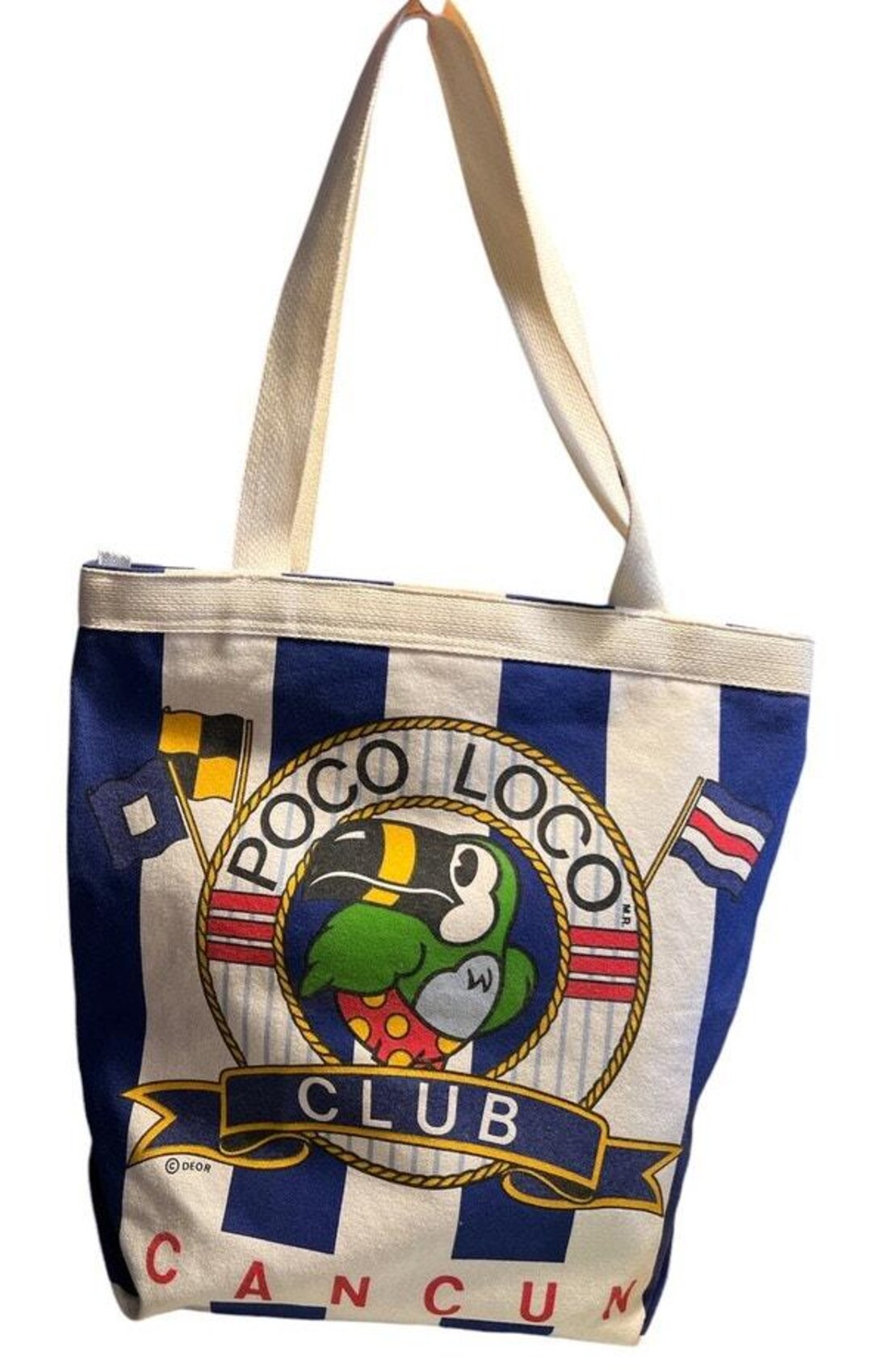 Vintage Poco Loco Club Cancun Mexico Canvas Zippered Tote Bag Blue ...