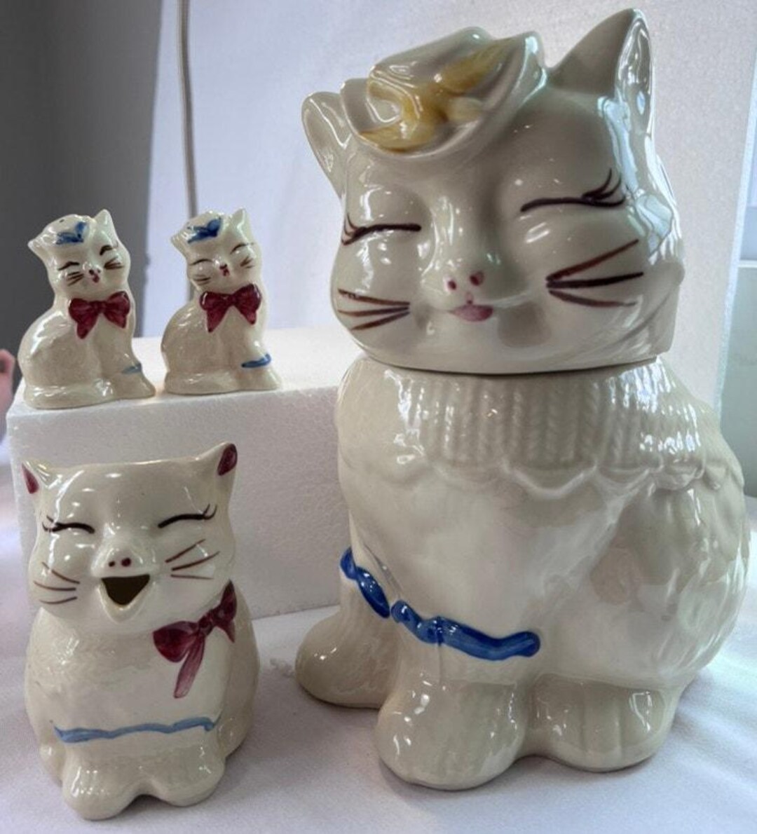 Retro Cat Kittens Cookie Jar Salt Pepper Creamer Pitcher Set Puss N ...
