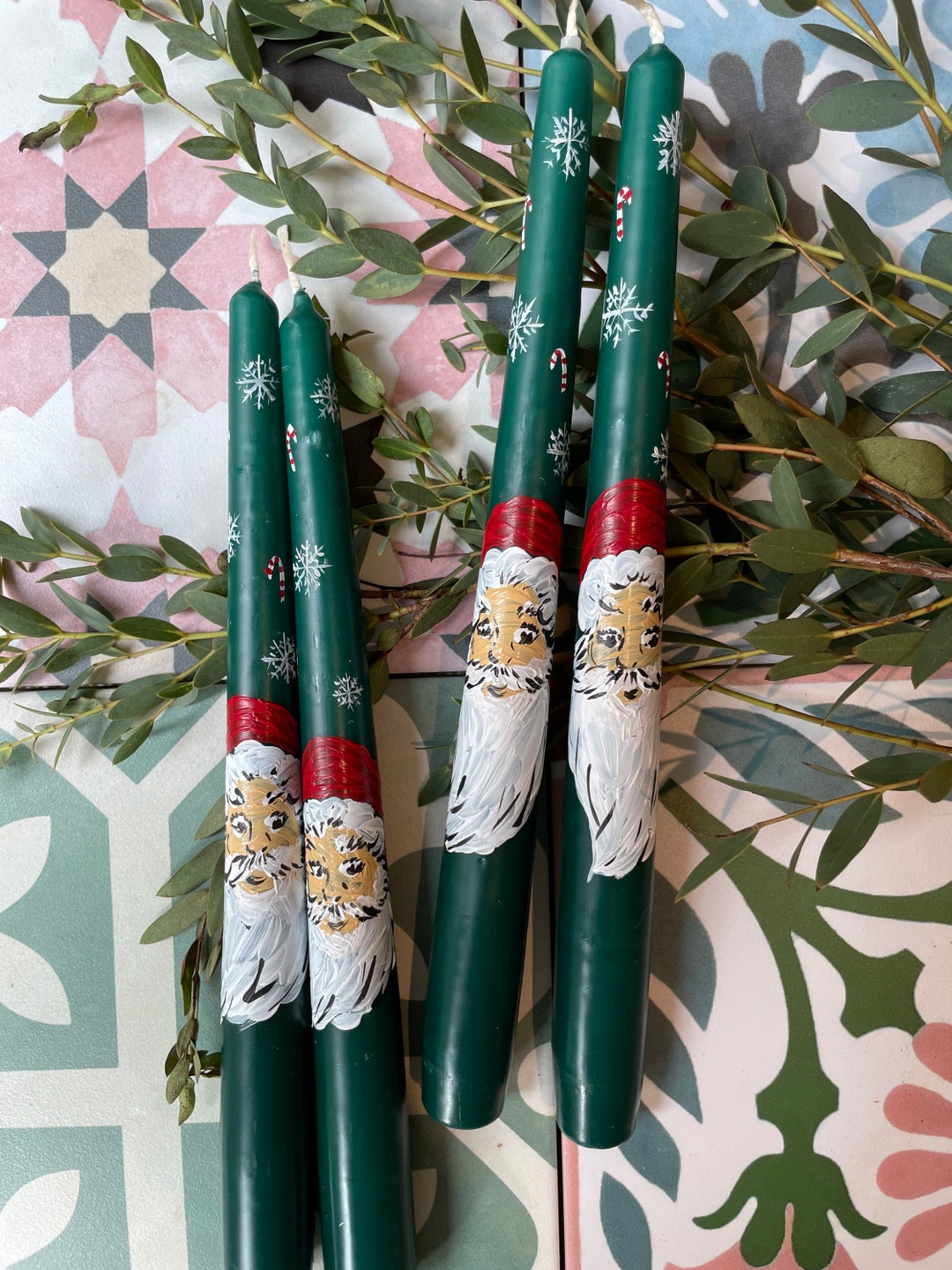 Christmas Green Hand Painted Father Christmas Candles. - Etsy UK