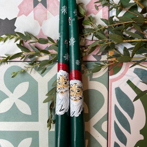 Christmas Green Hand Painted Father Christmas Candles. - Etsy UK