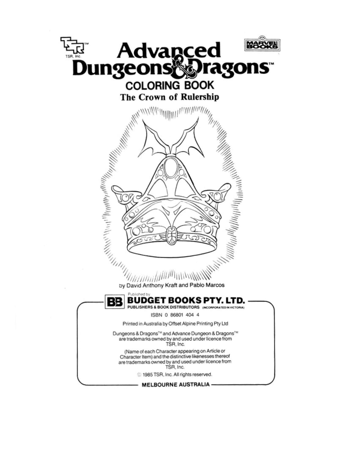 Advanced Dungeons and Dragons the Crown of Rulership Coloring Book 1985 ...