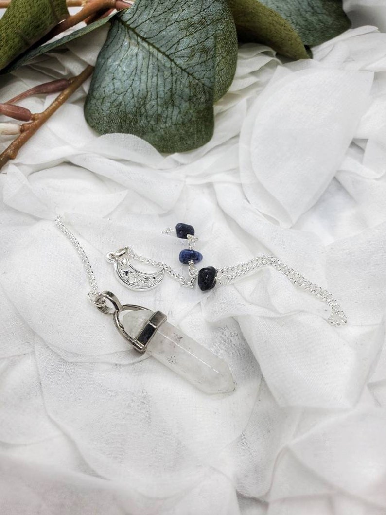 Wire Wrapped Quartz Crystal Pendulum, Moon Charm, Dowsing Tool - Etsy