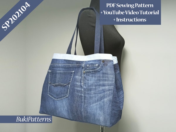 Sewing Denim Bag PATTERN, DIY Denim Bag, Jean Bag TUTORIAL, Make Your ...