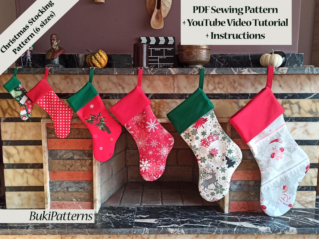 6 Sizes Christmas Stocking Sewing Pattern With Youtube Video Tutoria ...