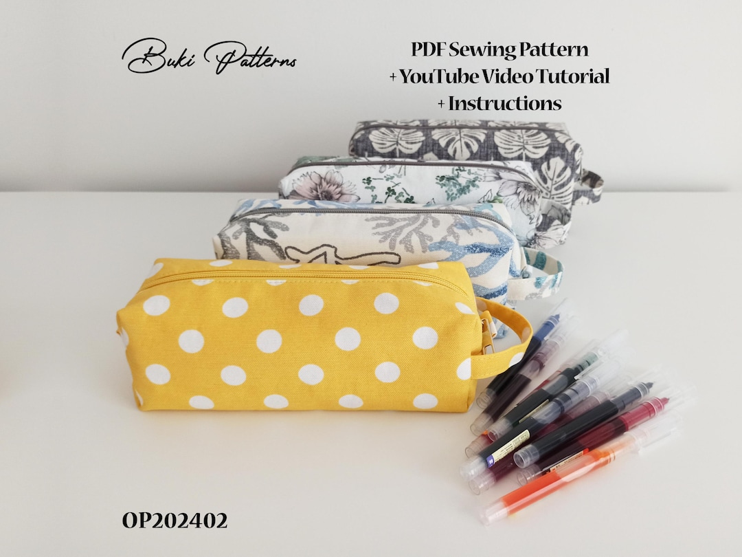 Zippered Pencil Case Sewing Pattern: 4 Sizes, With Video (PDF Pattern ...