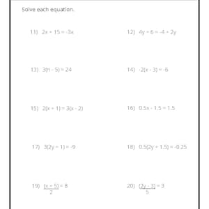 Practice Two-step Algebra Equations With Step by Step Solutions - Etsy