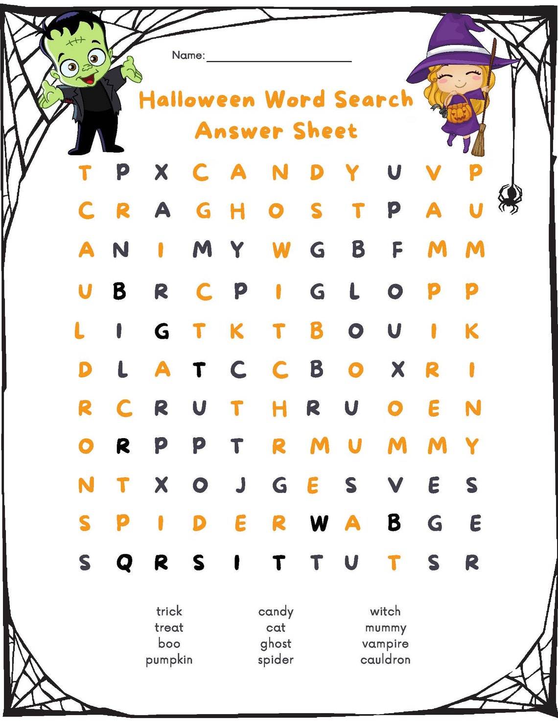Printable Halloween Word Search W/ Answer Sheet - Etsy