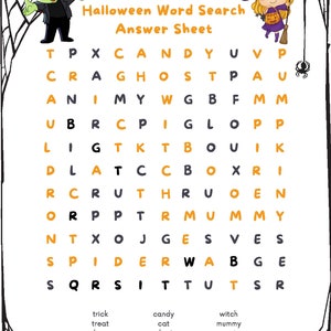 Printable Halloween Word Search W/ Answer Sheet - Etsy