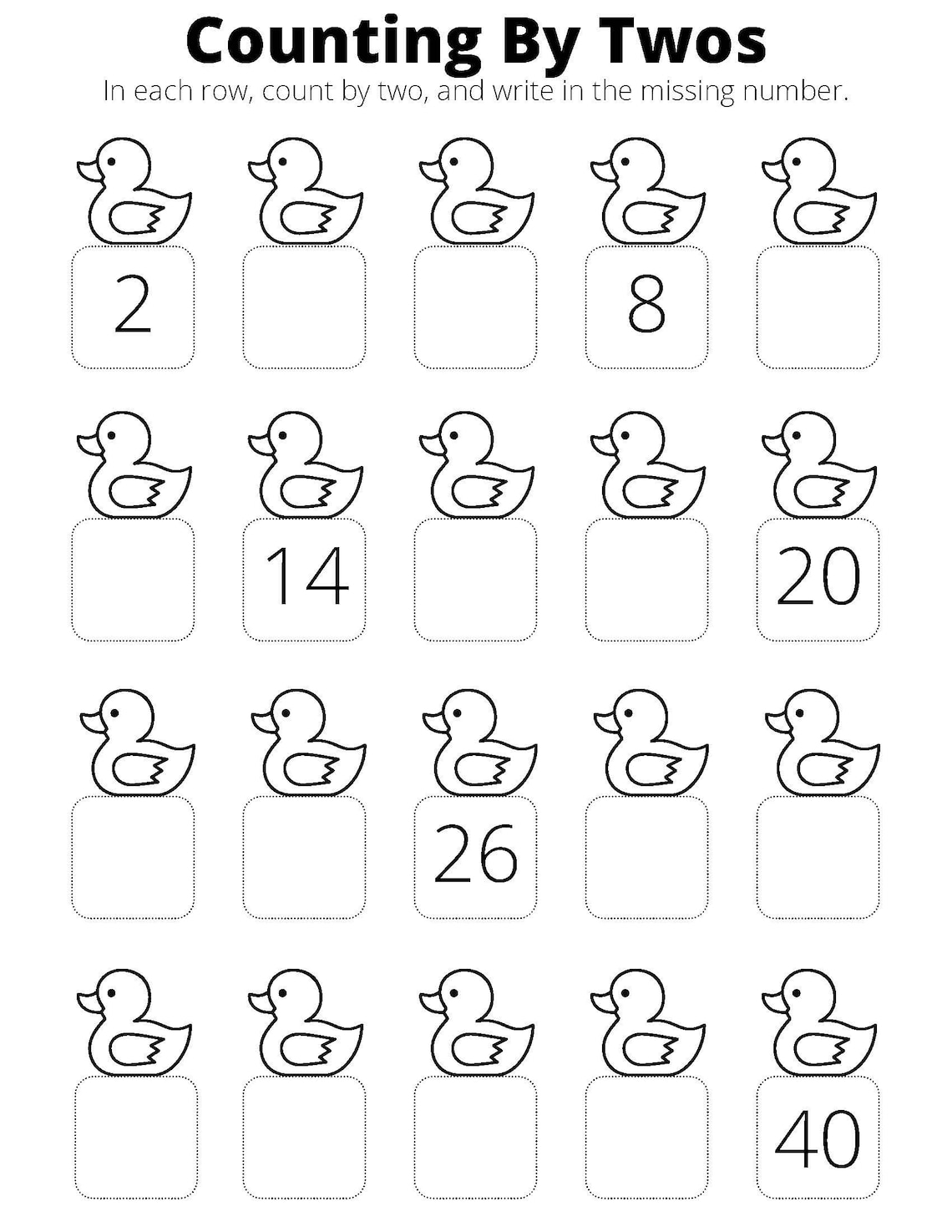 12 Printable Counting by Ones, Twos, Fives & Tens Worksheets in PDF - Etsy