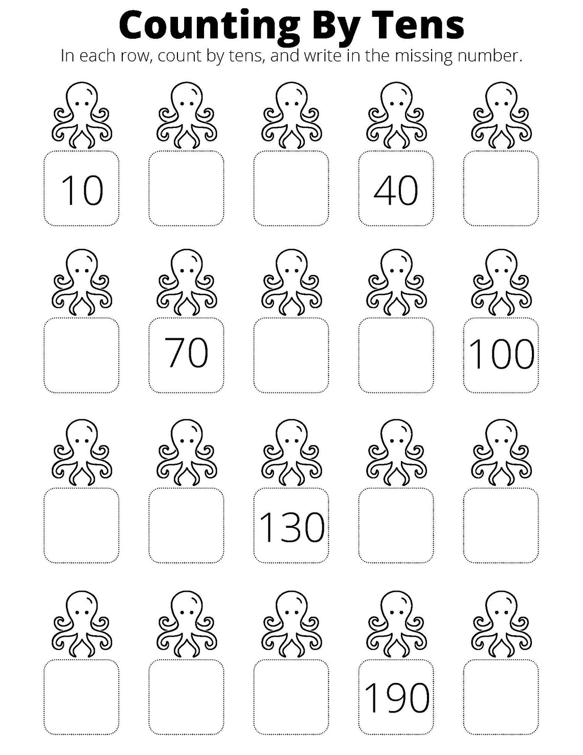12 Printable Counting by Ones, Twos, Fives & Tens Worksheets in PDF - Etsy