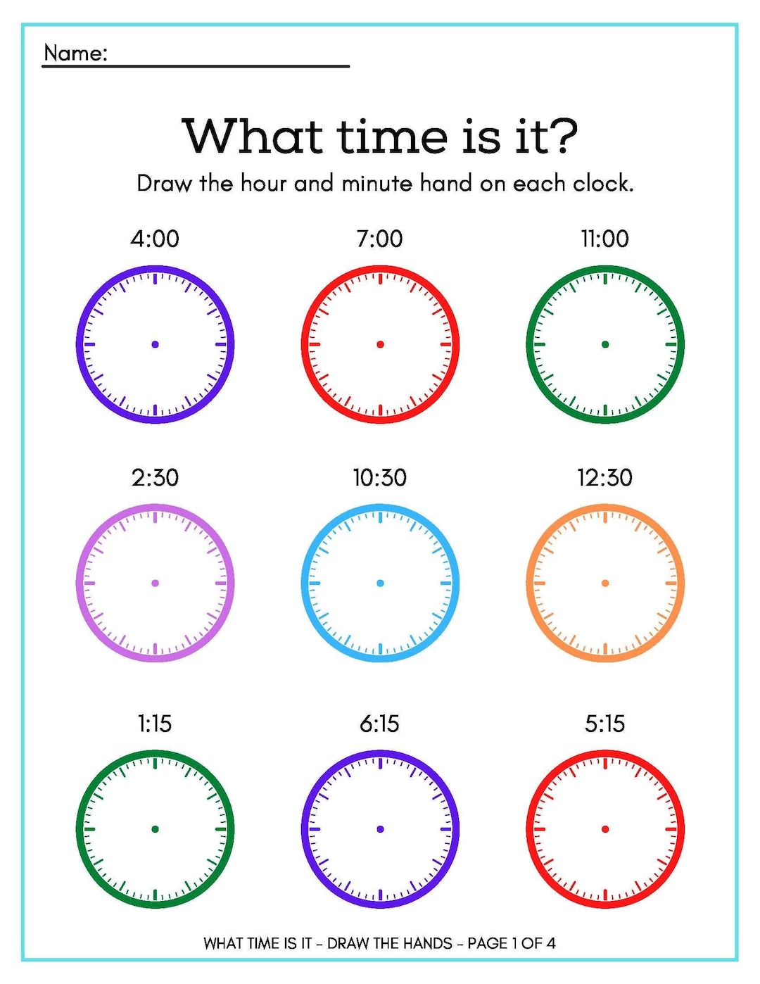 4 Printable Learn to Tell Time Worksheets - Etsy