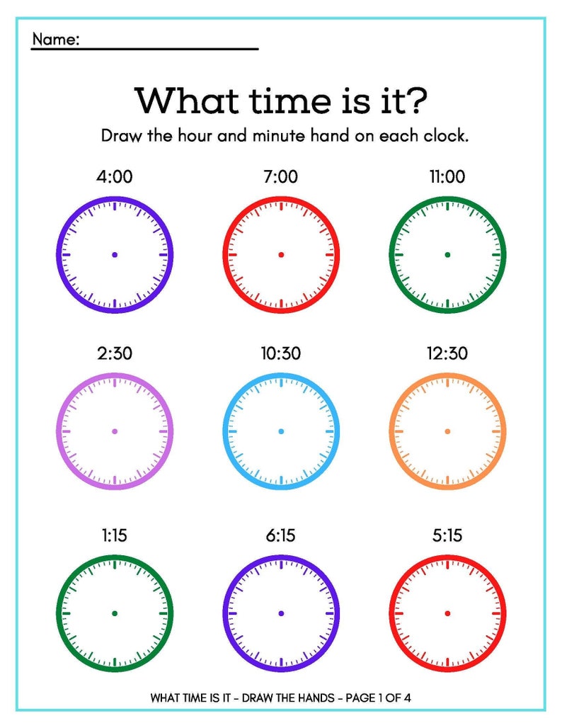 4 Printable Learn to Tell Time Worksheets - Etsy