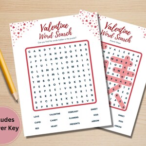 Printable Valentine Word Search W/ Answer Sheet | Digital Download - Etsy