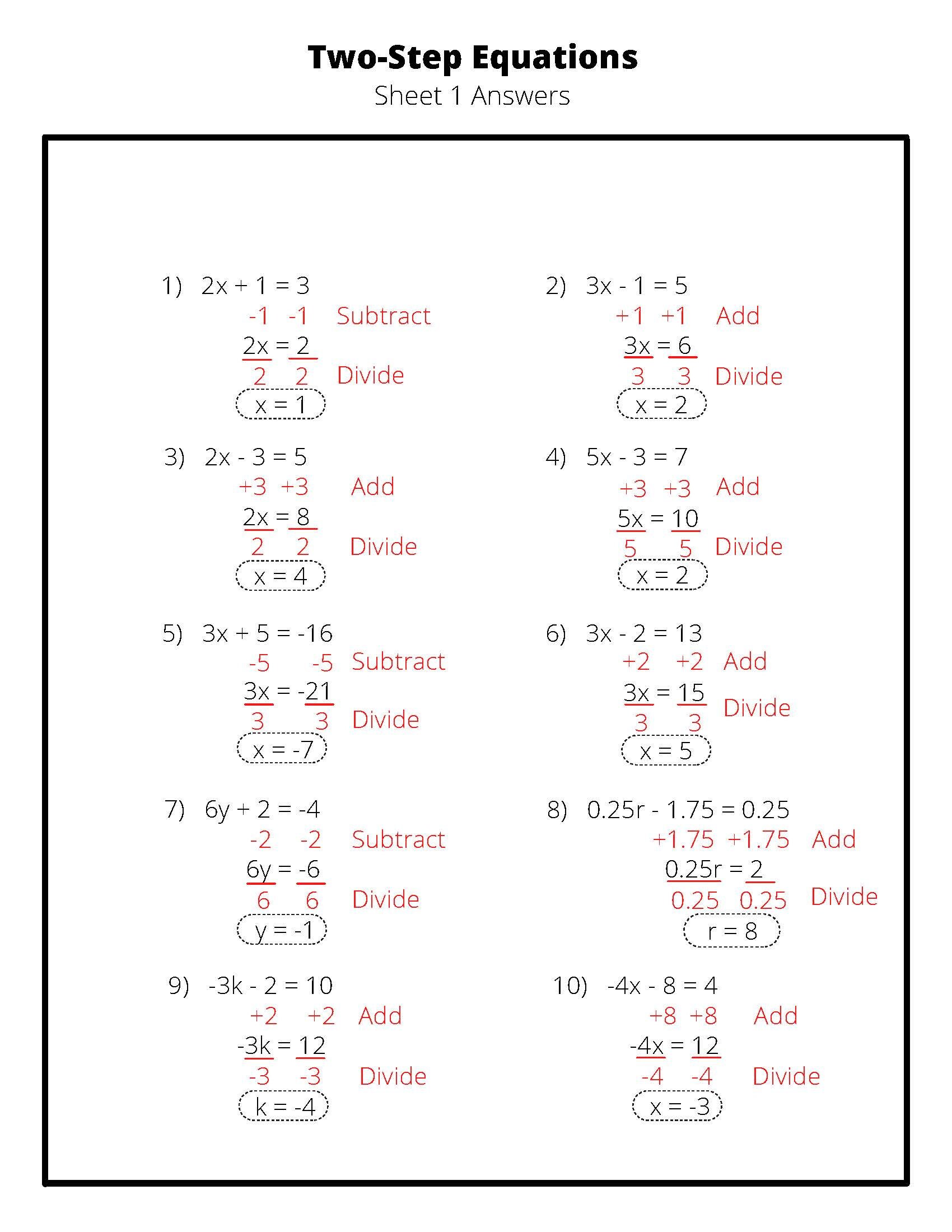 Practice Two step Algebra Equations With Step By Download Now Etsy