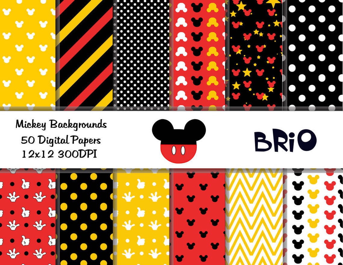 Mickey 50 Digital Papers Set/ Mickey Head Paper/ Mickey Hands - Etsy