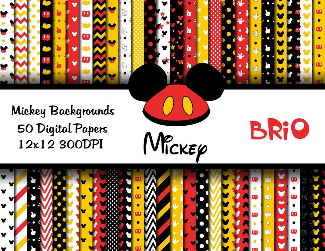 Mickey 50 Digital Papers Set/ Mickey Head Paper/ Mickey Hands Paper ...