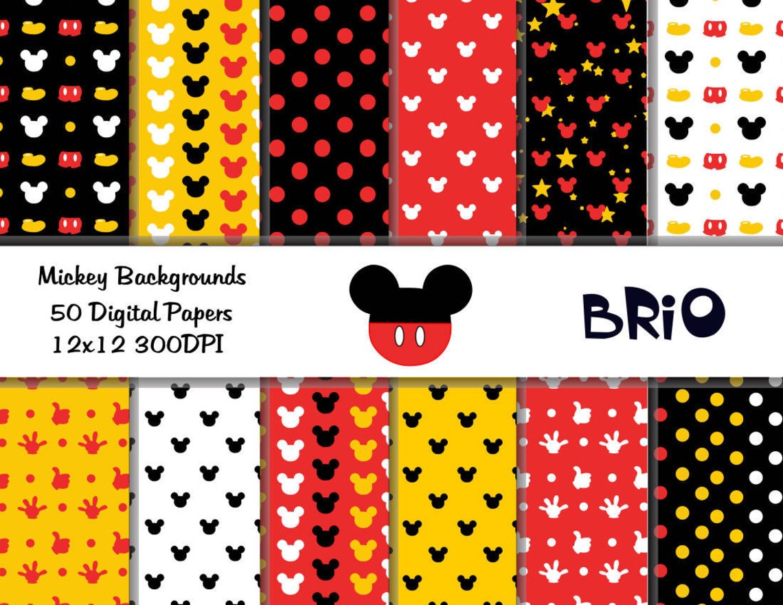Mickey 50 Digital Papers Set/ Mickey Head Paper/ Mickey Hands - Etsy