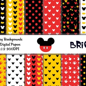 Mickey 50 Digital Papers Set/ Mickey Head Paper/ Mickey Hands Paper ...