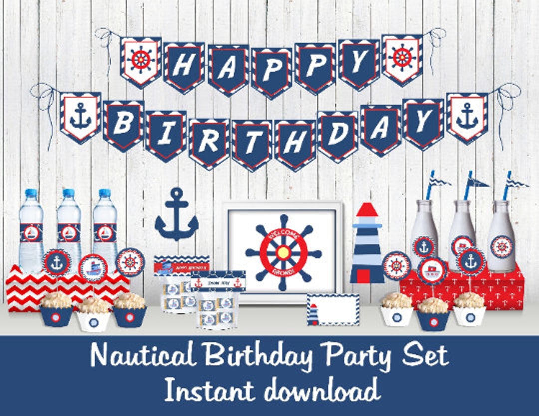 Nautical Birthday Party Set/ Sailor Cupcake Toppers Labels/ Captain ...
