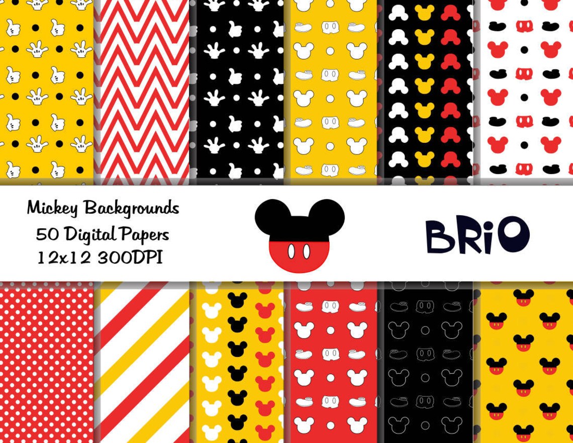 Mickey 50 Digital Papers Set/ Mickey Head Paper/ Mickey Hands - Etsy