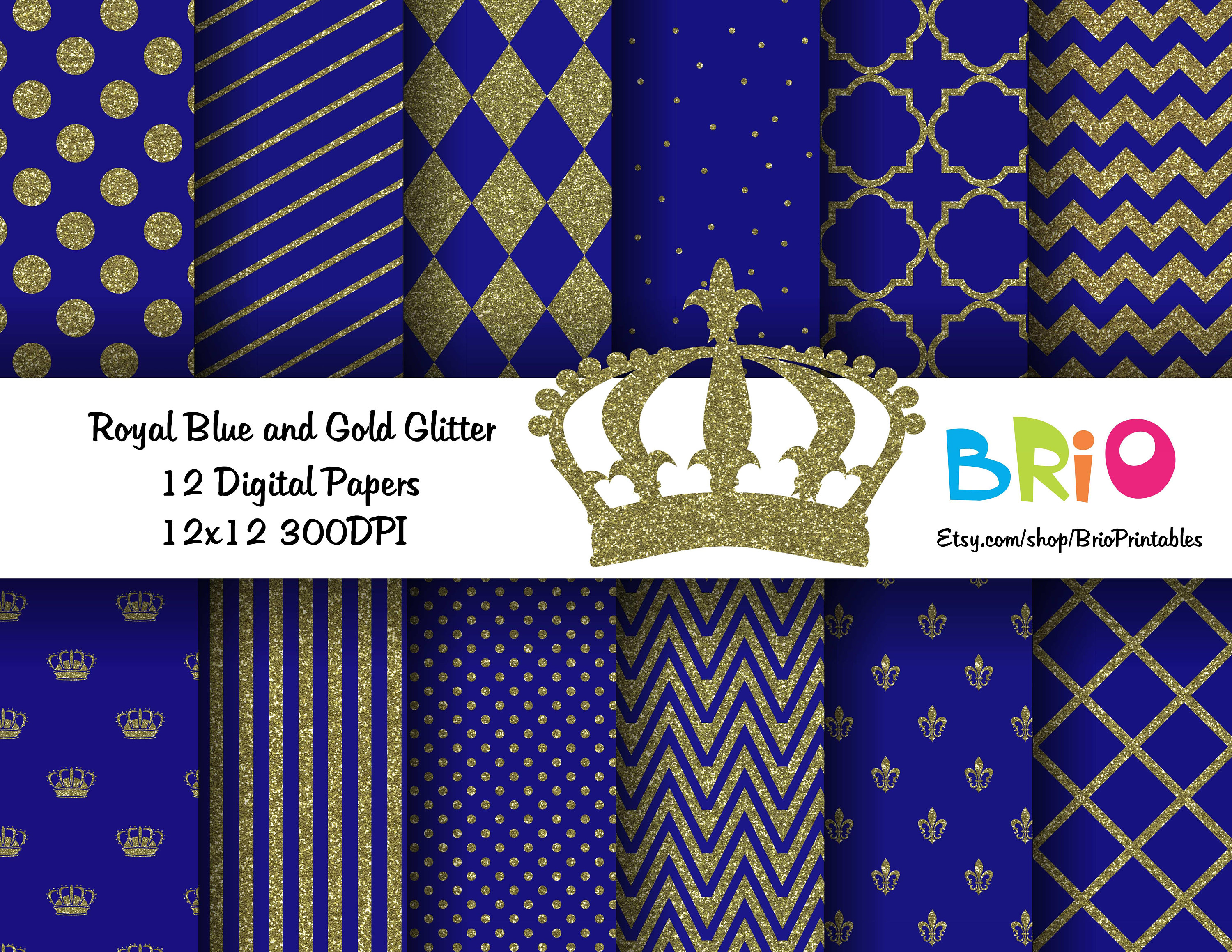 Royal Blue and Gold Paper Set/ Prince Digital Paper/ Royal Digital ...