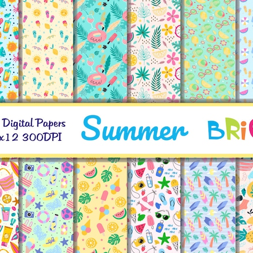 Summer Digital Paper Set/ Beach Digital Paper/ Fruits Digital - Etsy