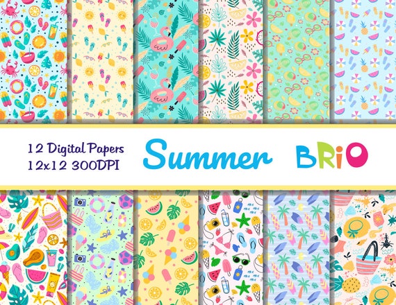 Summer Digital Paper Set/ Beach Digital Paper/ Fruits Digital - Etsy