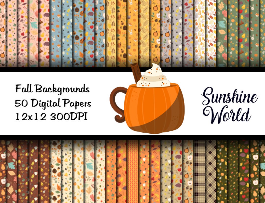 50 Autumn Digital Papers Set/ Pumpkin Paper/ Fall Season Paper/ Fall ...