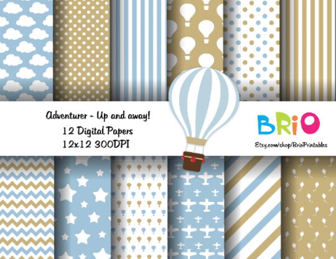 Airplane Digital Paper Set/ up and Away Digital Paper/ Adventurer ...