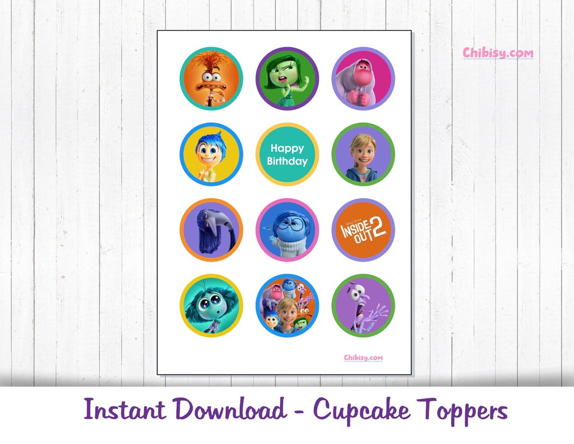 Inside Out 2 Birthday Party / Inside Out 2 Cupcake Toppers/ Inside Out ...