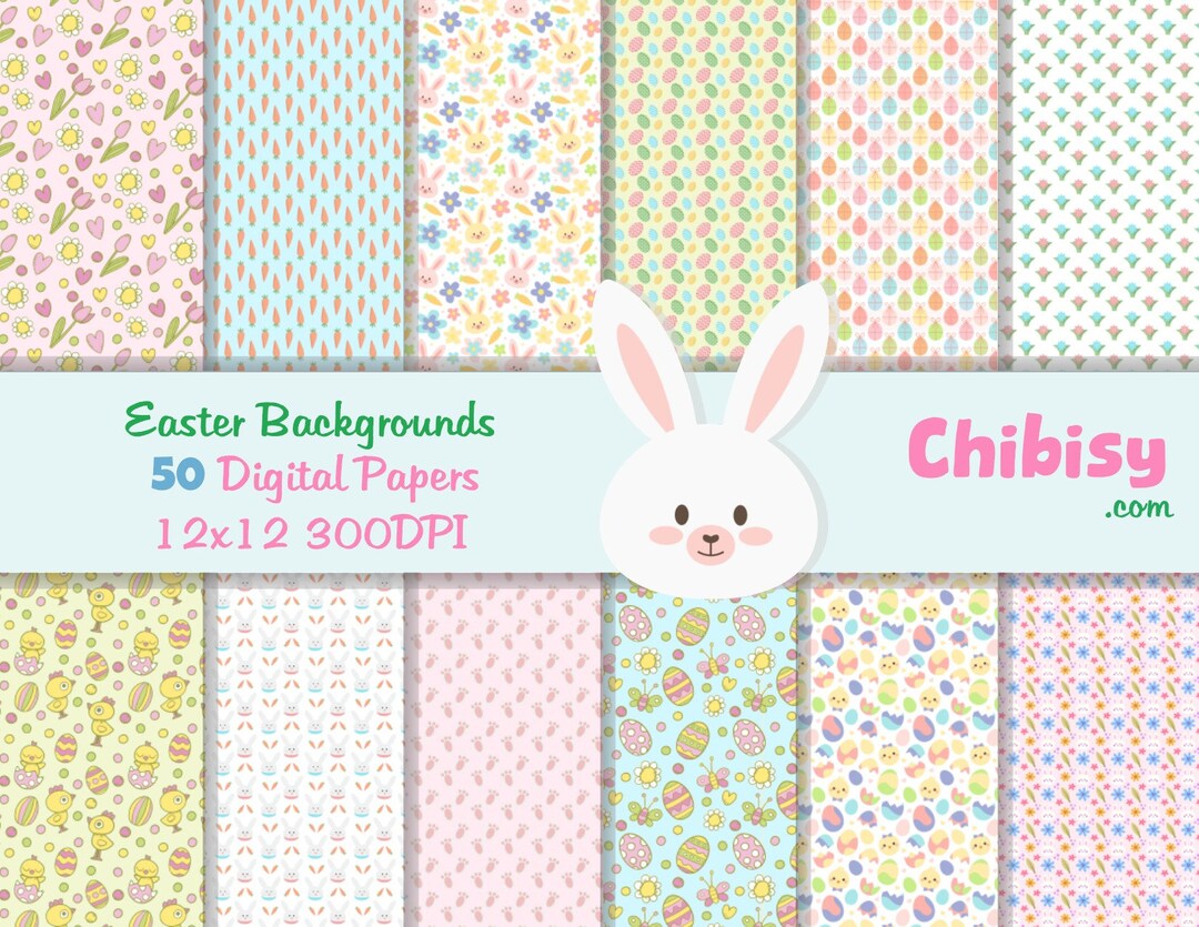 50 Easter Digital Paper Set/ Spring Digital Paper/ Flowers Digital ...