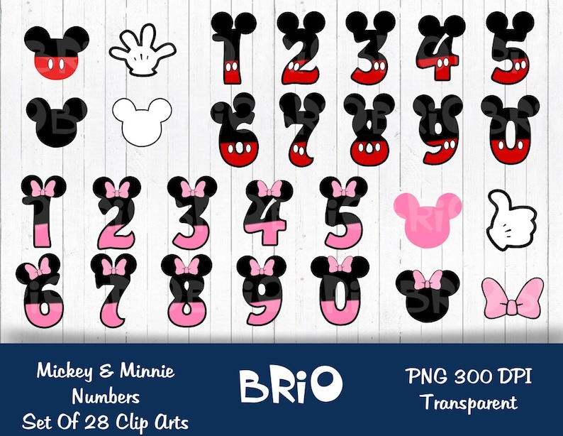 Mickey & Minnie Numbers Set/ Mickey Ears Numbers Clip Art/ Mickey Hands ...