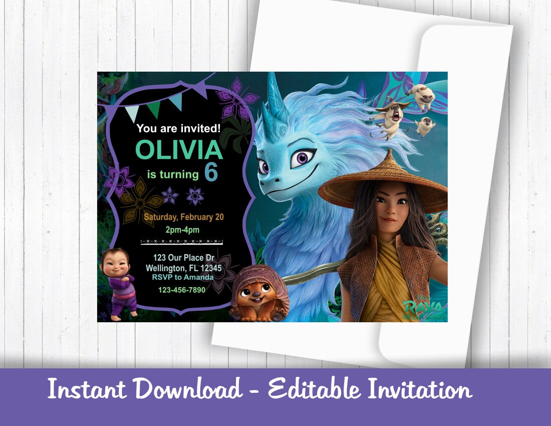 Raya Invitation Raya Birthday Party Editable Raya - Etsy