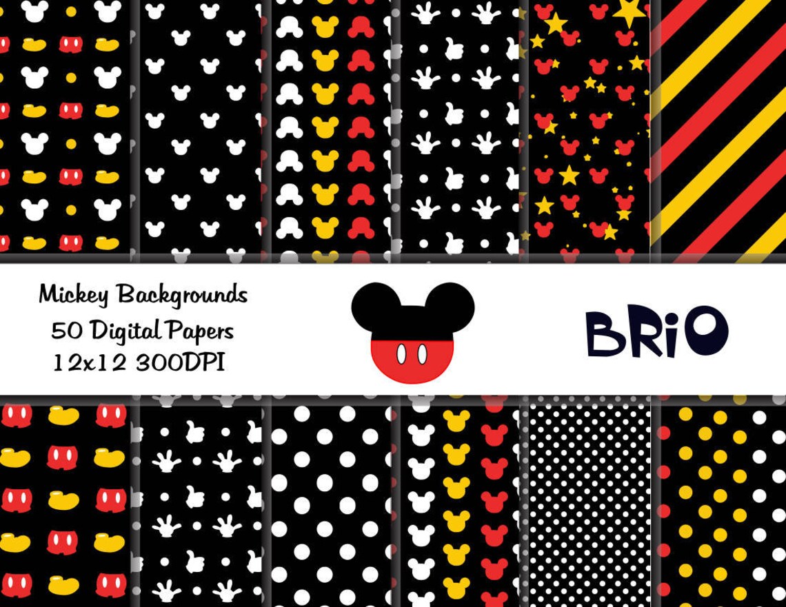 Mickey 50 Digital Papers Set/ Mickey Head Paper/ Mickey Hands - Etsy
