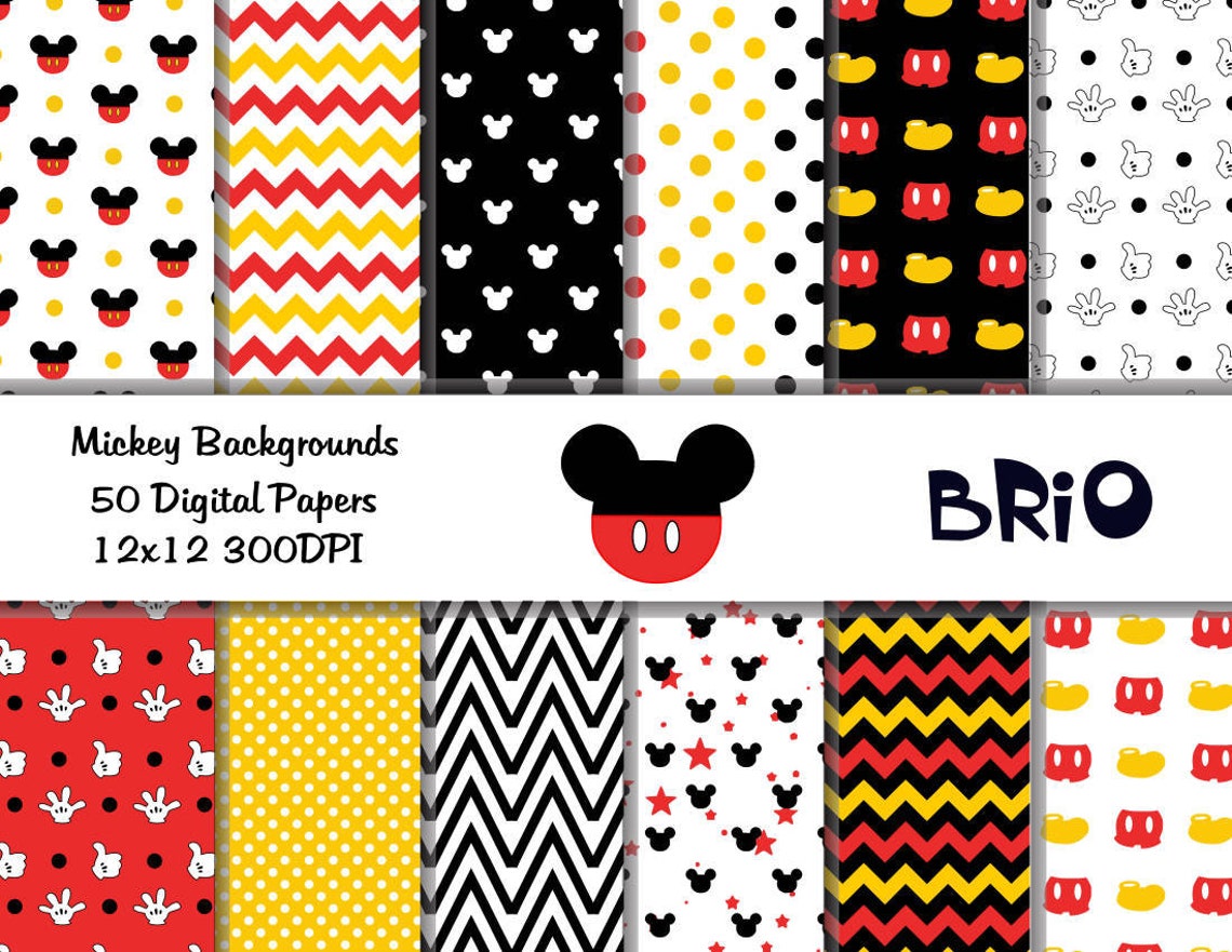 Mickey 50 Digital Papers Set/ Mickey Head Paper/ Mickey Hands - Etsy