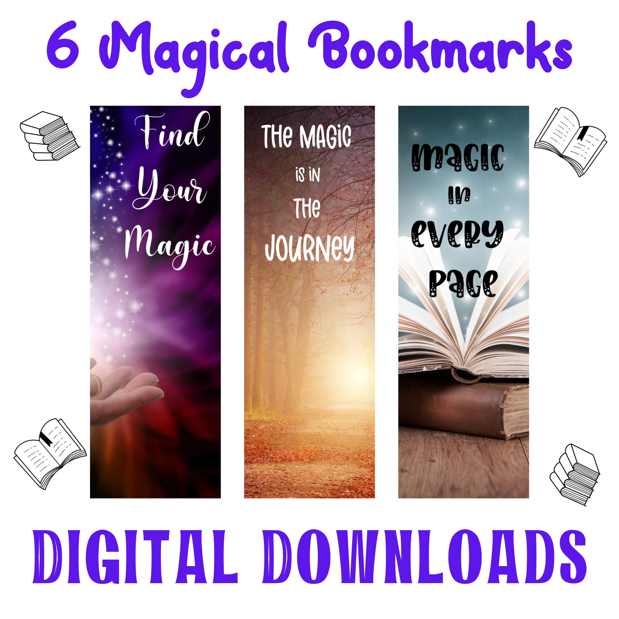 Magical Bookmarks, Digital Printable Bookmarks Set of 6, Witchy Gift ...