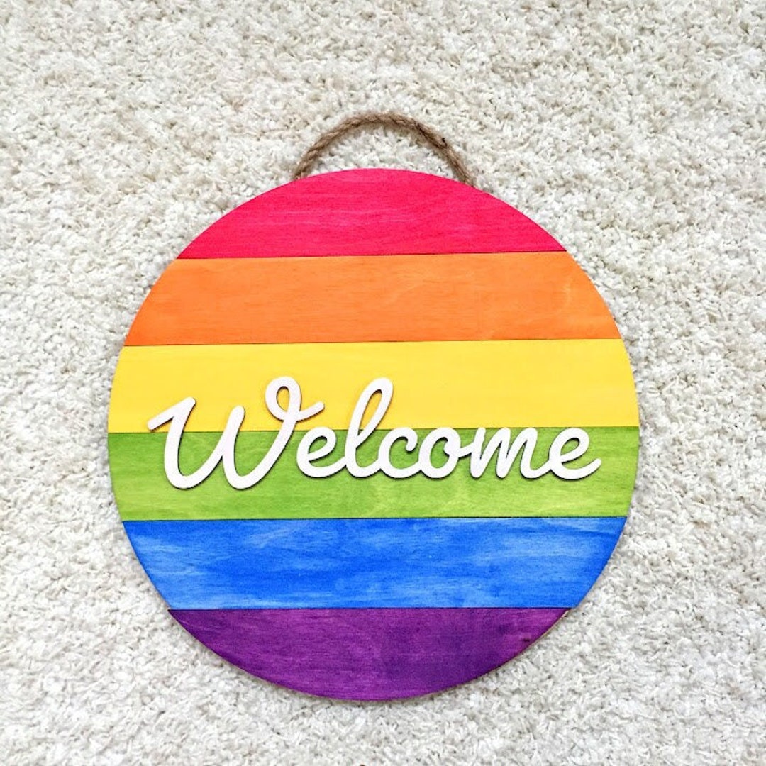Pride Welcome Wooden Door Hanger LGBTQ All Wood Laser Cut Pride Sign ...