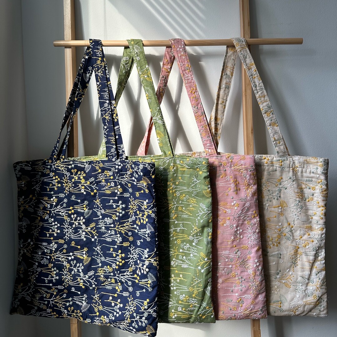 Dandelion Embroidered Floral Canvas Tote Bag | Boho Cotton Shoulder Bag ...