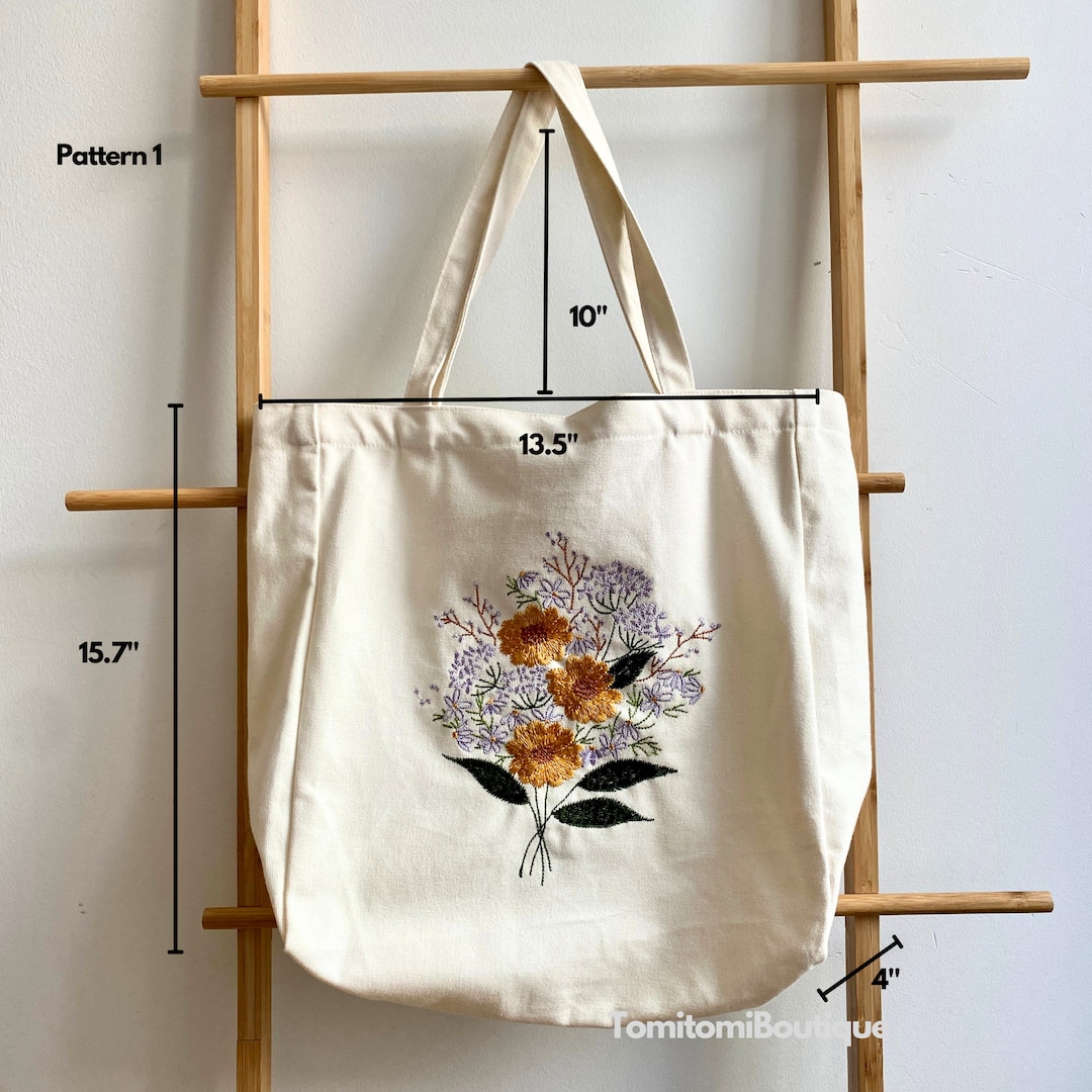 Floral Embroidered Canvas Tote: Boho Style Bag With Secret Pocketnew ...