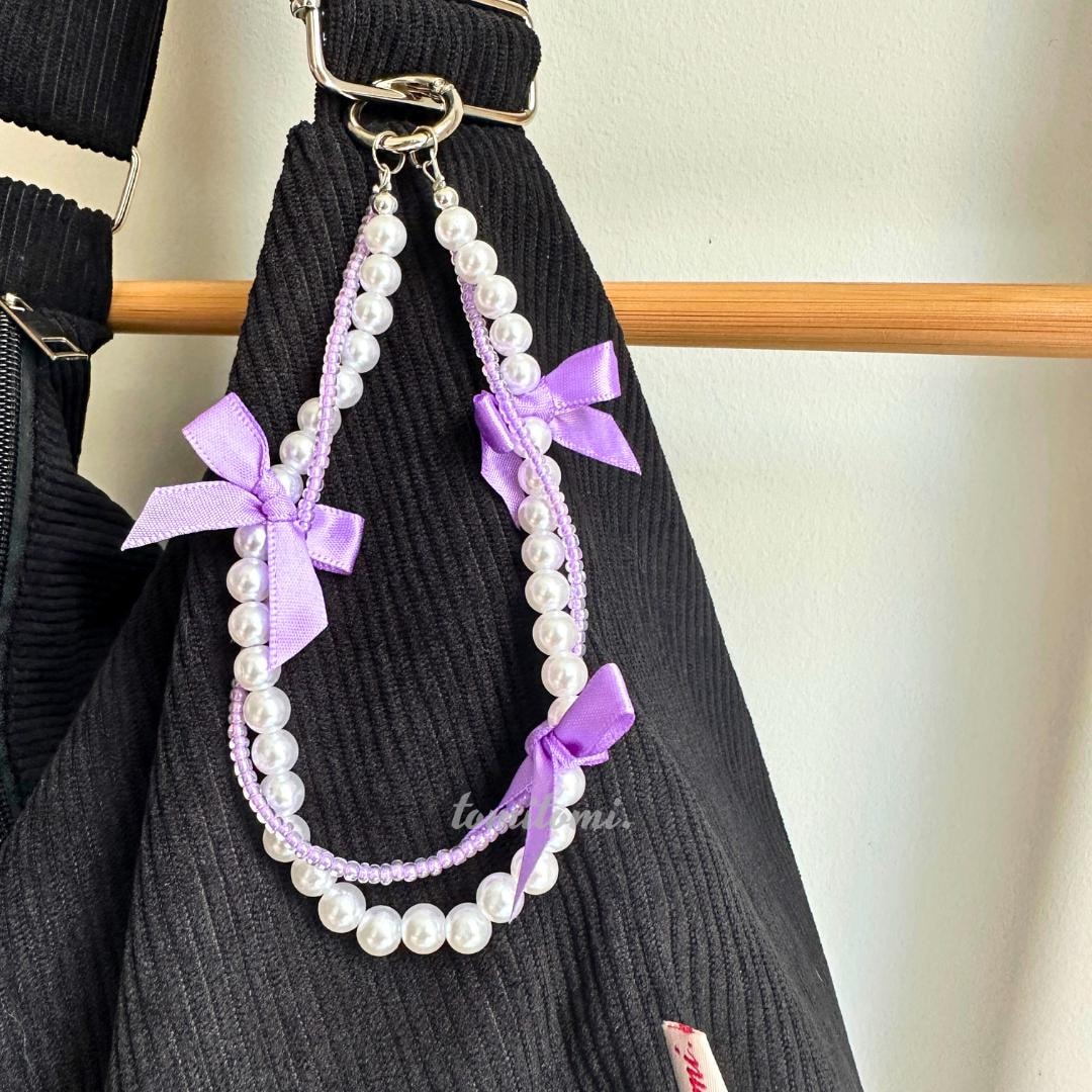Pearl Ribbon Bag Charm | Pastel Faux Pearl Bow Beaded Keychain ...