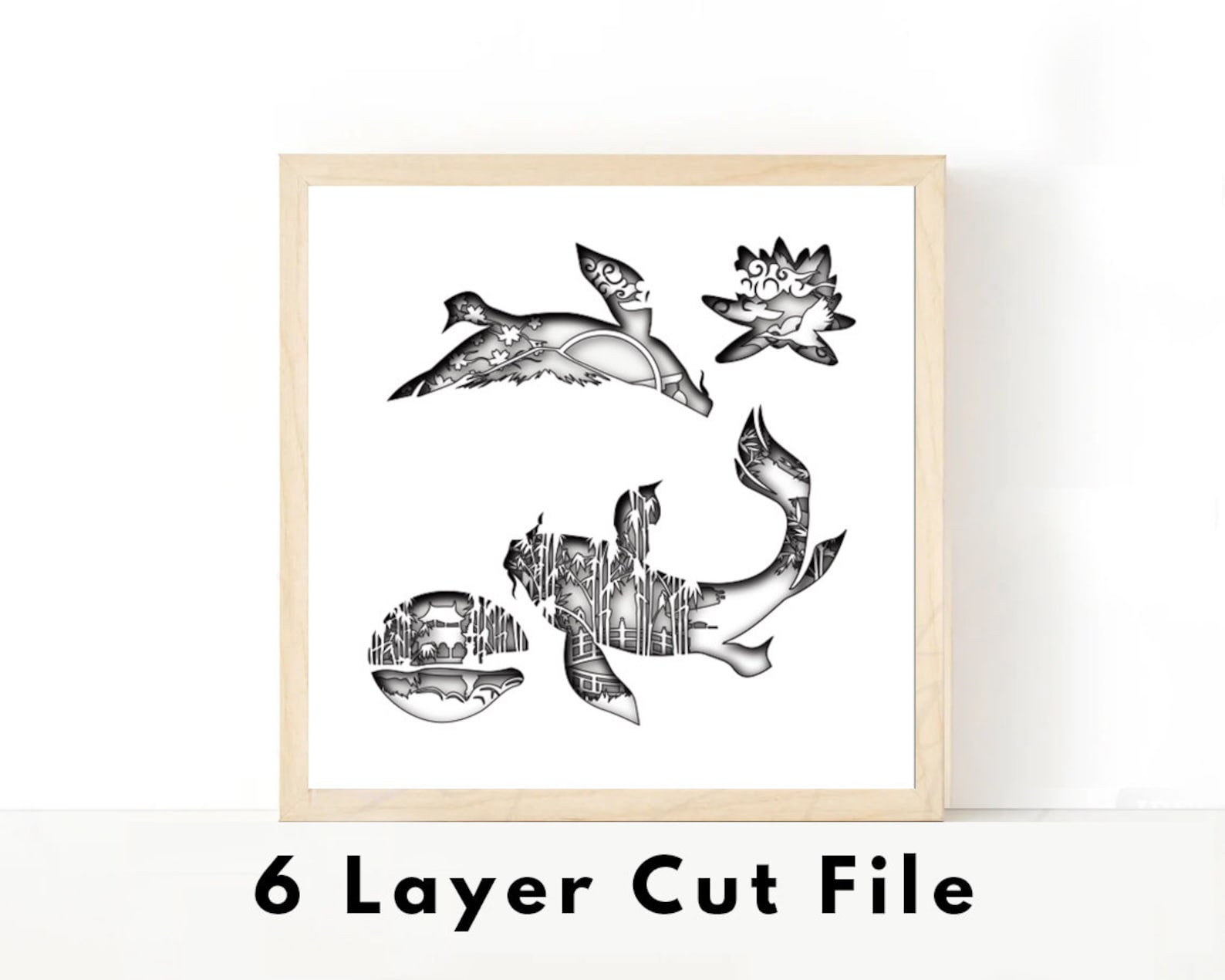 Japanese Shadow Box Svg Template, Japanese Themed Light Box Svg, Mount ...