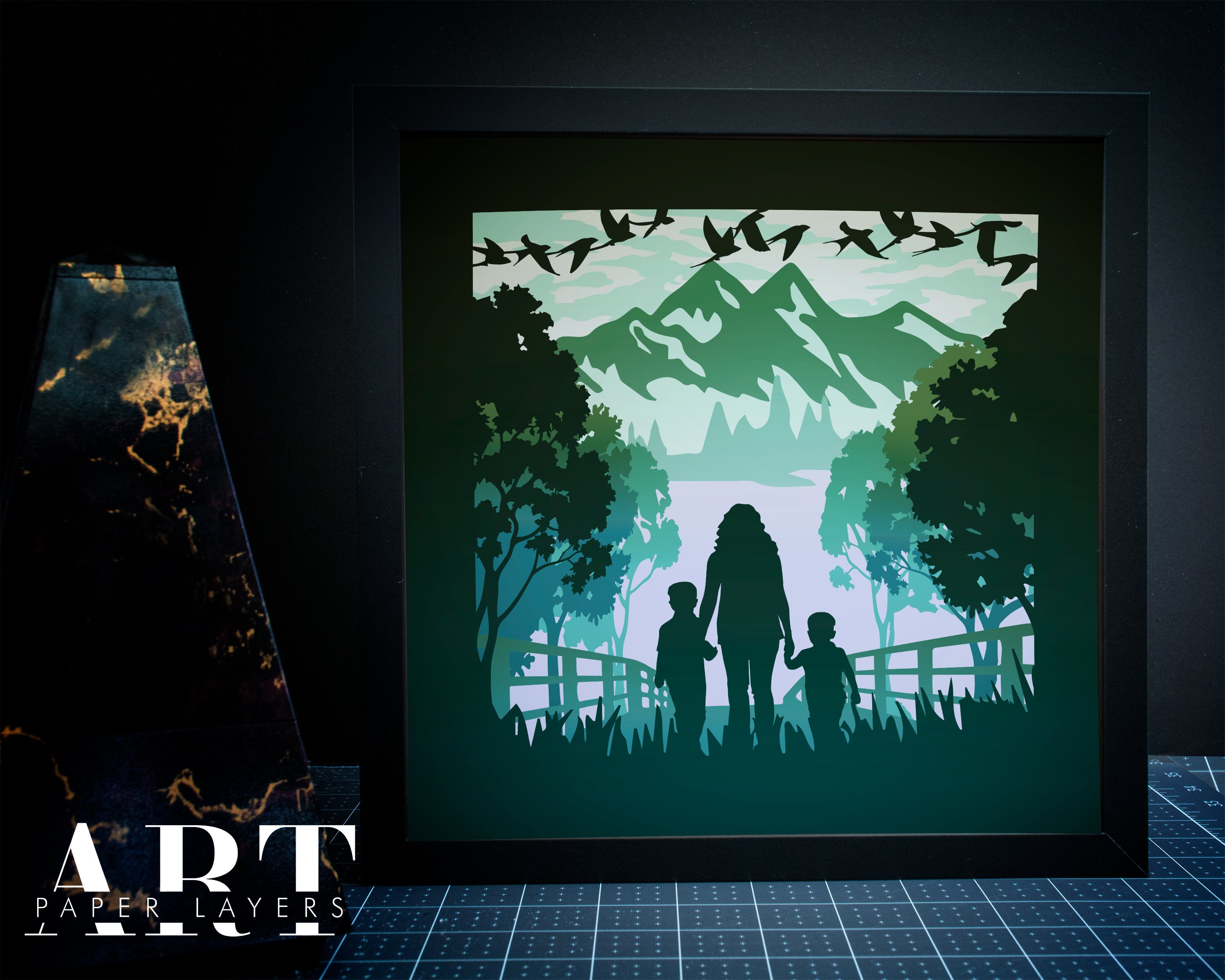Mountain Lake Shadowbox Template SVG, Mom of 2 Shadow Papercut, Paper ...