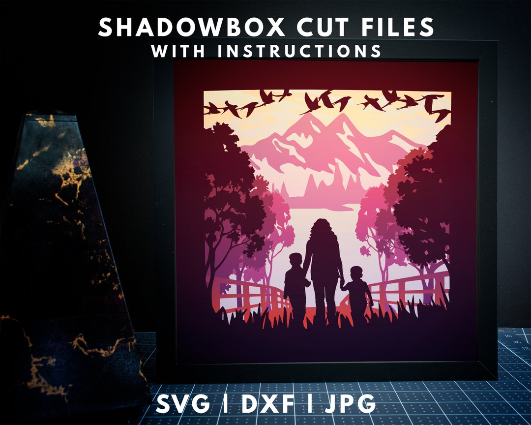 Mountain Lake Shadowbox Template SVG, Mom of 2 Shadow Papercut, Paper ...